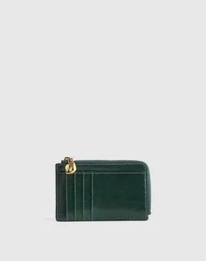 Madewell The Zip Card Case In Patent Leather - Midnight Forest