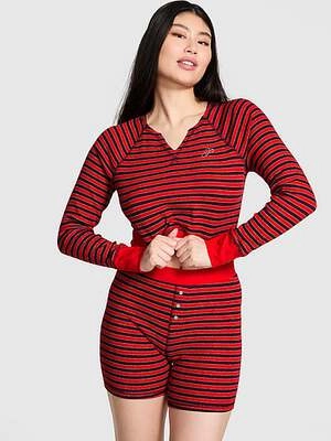 Pink Thermal Knit Pajama Set With Shimmer Detail - Gold