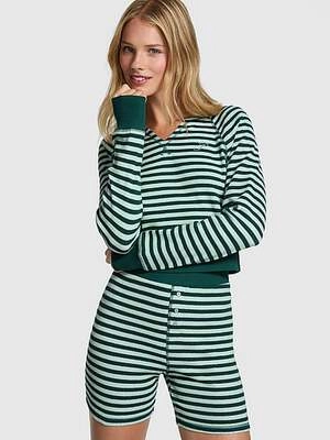 Pink Thermal Knit Pajama Set With Shimmer Detail - Gold