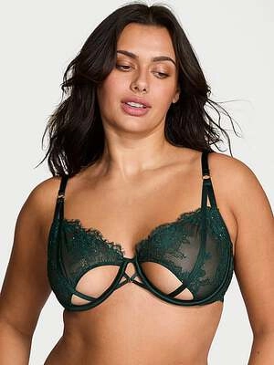 Victoria's Secret Very Sexy Rose Lace Shimmer Unlined Peekaboo Balconette Bra - Print
