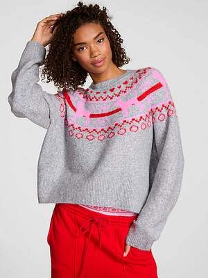Pink Boxy Sweater - Grey