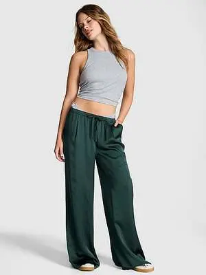 Pink Satin Wide Leg Trousers - Green