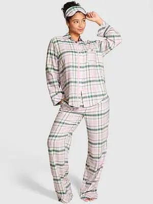 Pink 3-piece Flannel Eye Mask & Long Pajama Set