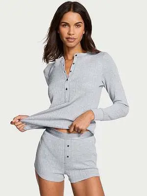 Victoria's Secret Cozy Pointelle Henley Short Pajama Set Grey