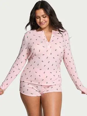 Victoria's Secret Cozy Pointelle Henley Short Pajama Set - Print