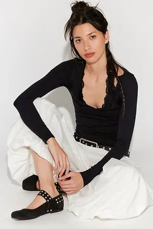 Free People Seamless Modal V-neck Long Sleeve Top - Black