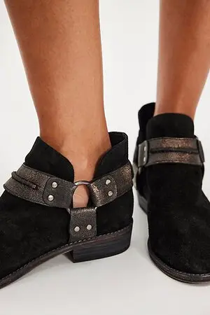 Free People Belle Harness Ankle Boots - Black Suede