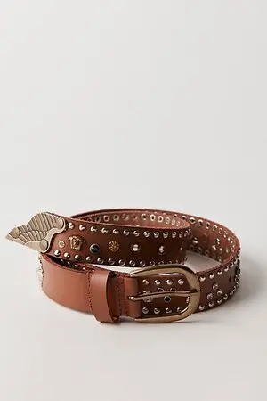 Free People Baroque Studded Leather Belt Cognac