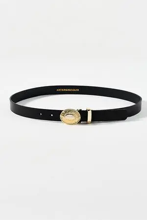 Anthropologie Icon Oval Buckle Belt - Black / Gold