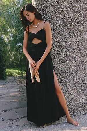 MALAI Linen Blend Single Cutout Maxi Dress - Black