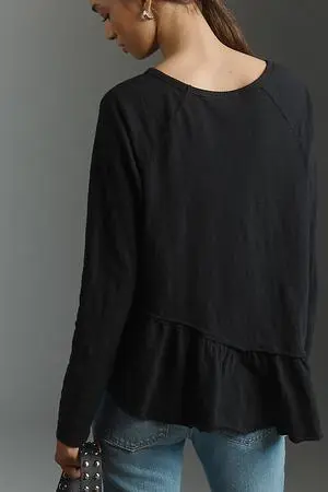 Wilt Long-sleeve Raglan Asymmetric Top - Black