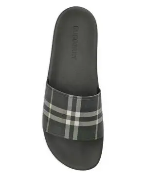 Burberry Check Slides - Grey