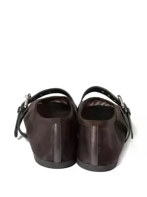 Miu Miu Embroidered Logo Buckle Ballet Flats - Brown