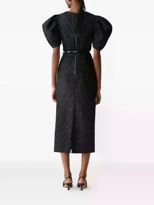 Carolina Herrera Tweed Puff-sleeve Midi Dress