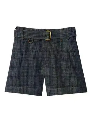 Burberry Belted Checked Denim Shorts