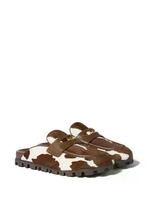 Miu Miu Calf Hair Penny Loafer Mules - Brown