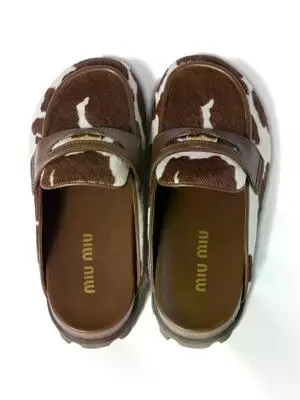 Miu Miu Calf Hair Penny Loafer Mules - Brown