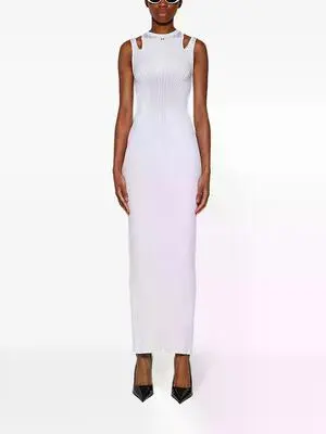 MUGLER Plaque Detail Maxi Knitted Dress - White