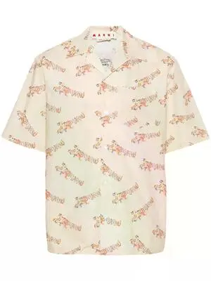 Marni Tiger-print Poplin Shirt - Neutrals
