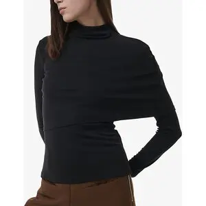LEEM High-neck Draped Stretch-woven Top