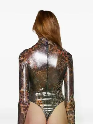 MUGLER Printed High-neck Bodysuit