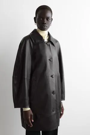 Cos Sculptural Leather Coat