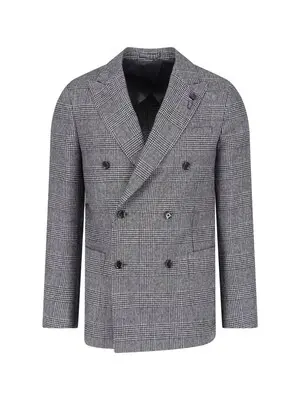 LARDINI Double-breasted Wool Blazer - Gray
