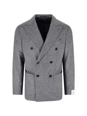 LARDINI Double-breasted Wool Blazer - Gray