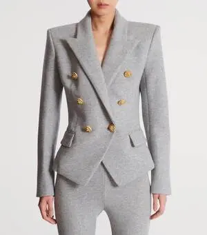 Balmain Wool-blend Double-breasted Blazer - Grey