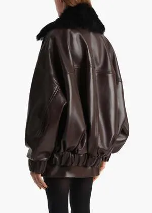Khaite Daemon Leather Jacket With Shearling Collar - Mud