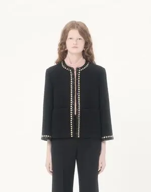 Valentino Garavani Embroidered Canestrello Tweed Jacket - Black
