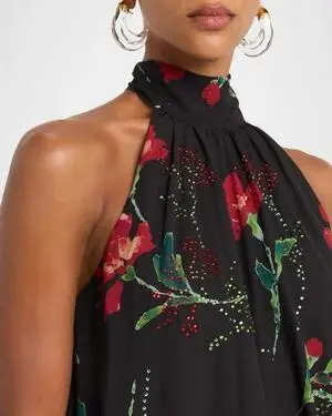 UNGARO Eden Tiered Floral-print Halter Maxi Dress - Red Multi