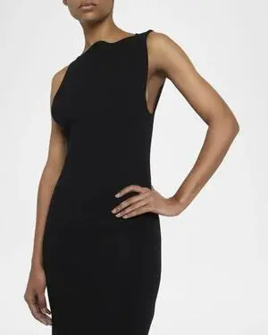 COURREGES Boat-neck High-low Midi Dress - Black
