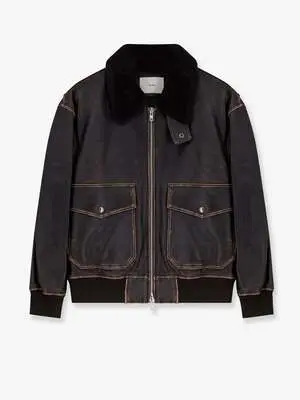 DUNST Leather Jacket With Shearling Collar