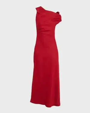 Faithfull The Brand Suis Asymmetric Linen Midi Dress