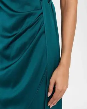 Aidan Mattox Draped One-shoulder Midi Dress - Green Gem
