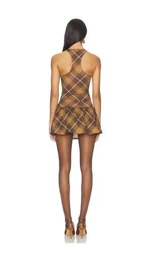 Miaou Plaid Halterneck Mini Dress - Brown