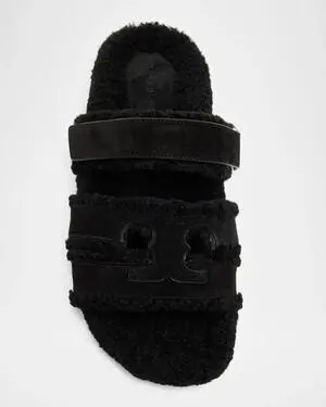 Tory Burch Ines Shearling Sport Slide Sandals - Black