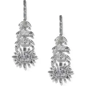 Nadri Stellar Feather Drop Earrings - Rhodium