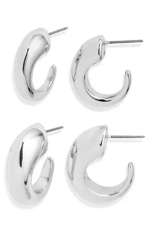 OPEN EDIT Tapered Hoop Earrings Set Of 2 - Silver
