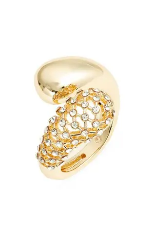 OPEN EDIT Stone Cage Bypass Ring - Clear- Gold