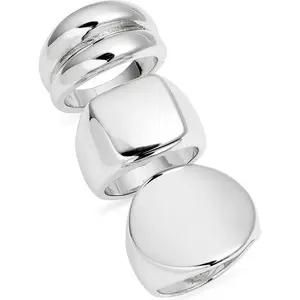 OPEN EDIT Set Of 3 Polished Signet Rings - Silver