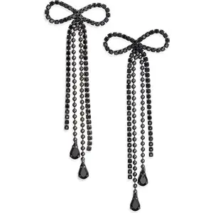 OPEN EDIT Stone Crystal Bow Drop Earrings - Jet- Hematite