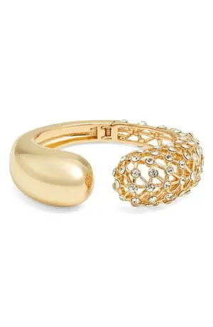 OPEN EDIT Hinge Stone Cage Bracelet - Clear- Gold
