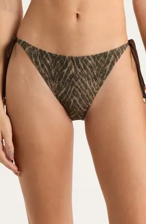 Ramy Brook Metallic Animal Print Bikini Bottom - Beach Brown Zebra