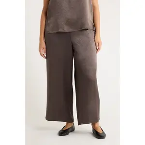 Eileen Fisher Crinkle Satin Wide-leg Ankle Pants - Rye