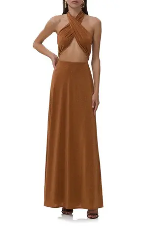AFRM Kendrick Metallic Cutout Halter Gown