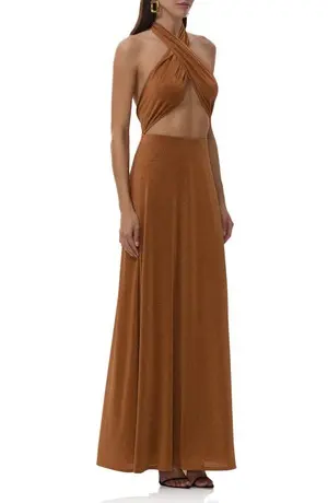 AFRM Kendrick Metallic Cutout Halter Gown