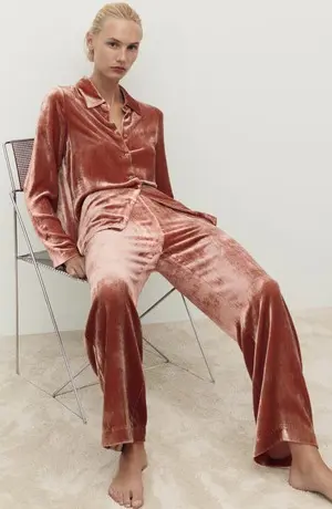 Mango Velvet Lounge Pants - Burnt Orange