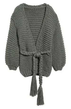 ROFFE ACCESSORIES Chunky Knit Cardigan With Belt - Sage